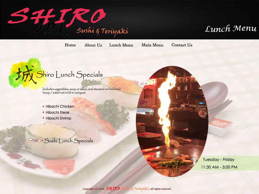 Lunch Menu-Shiro Lunch Specials