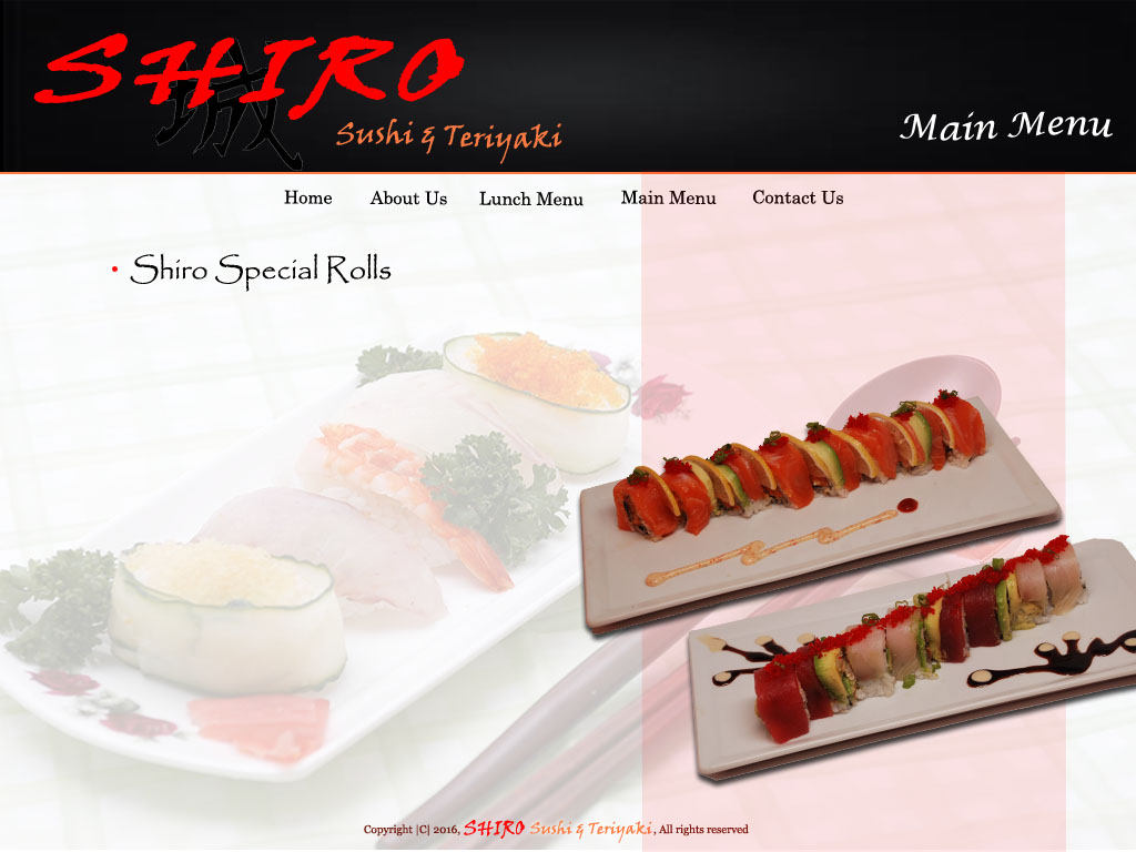 Main Menu-Shiro Special Rolls